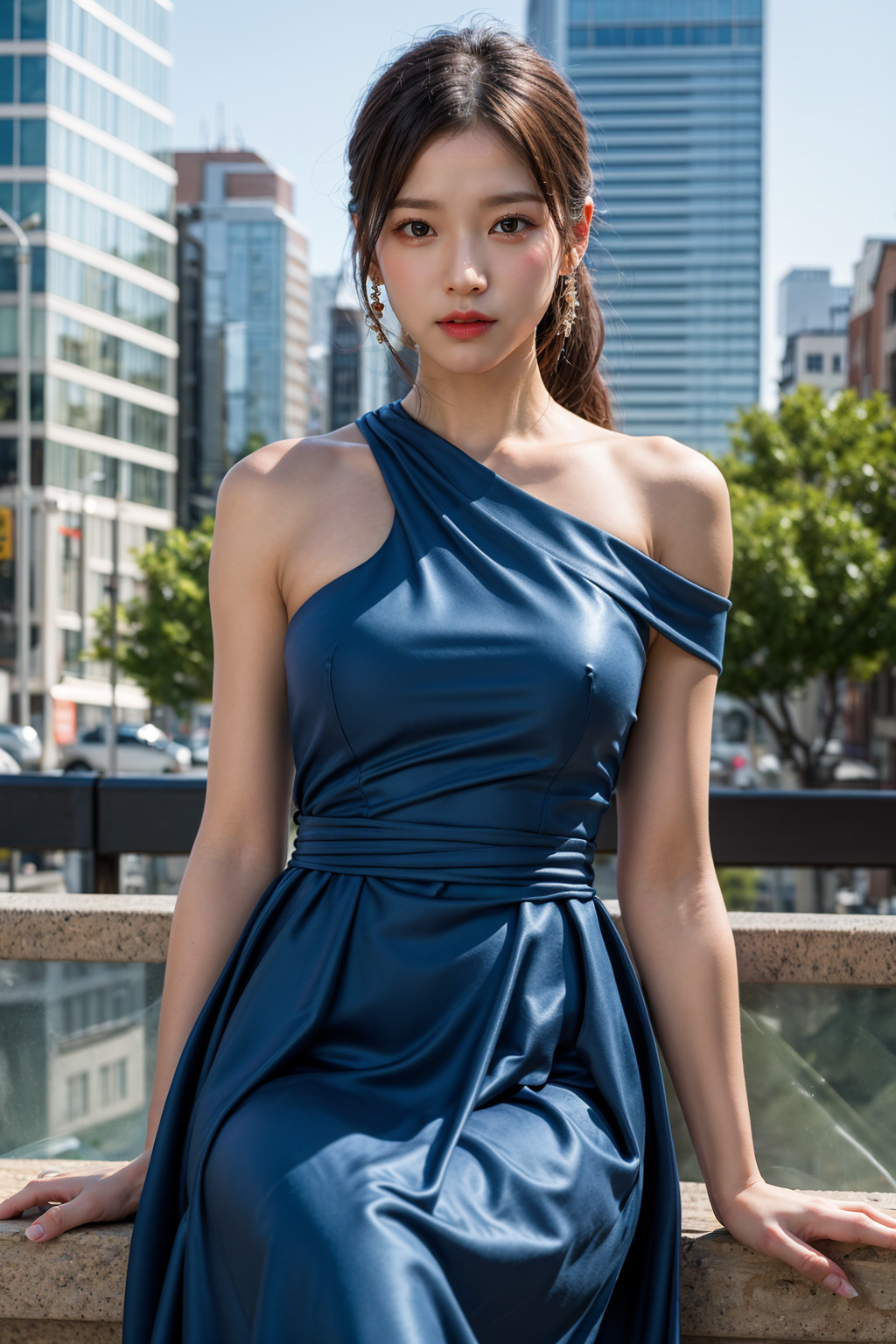 플래시24 카툰애니 길거리 원오프숄더 드레스 입은 여자