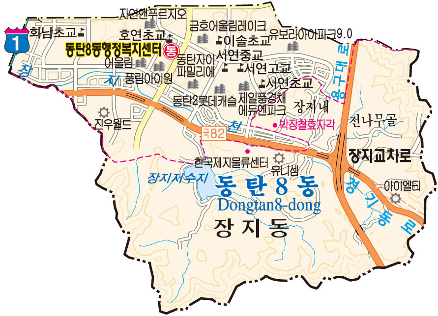 고해상도 경기도 화성시 행정 지도 와 동탄 신도시 지도 1동~8동까지