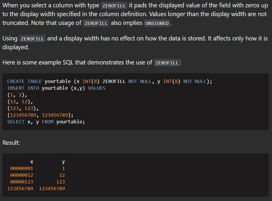 [MySQL] zerofill이란, int(4)과 int 표현의 차이는? :: 코딩하는 핑구