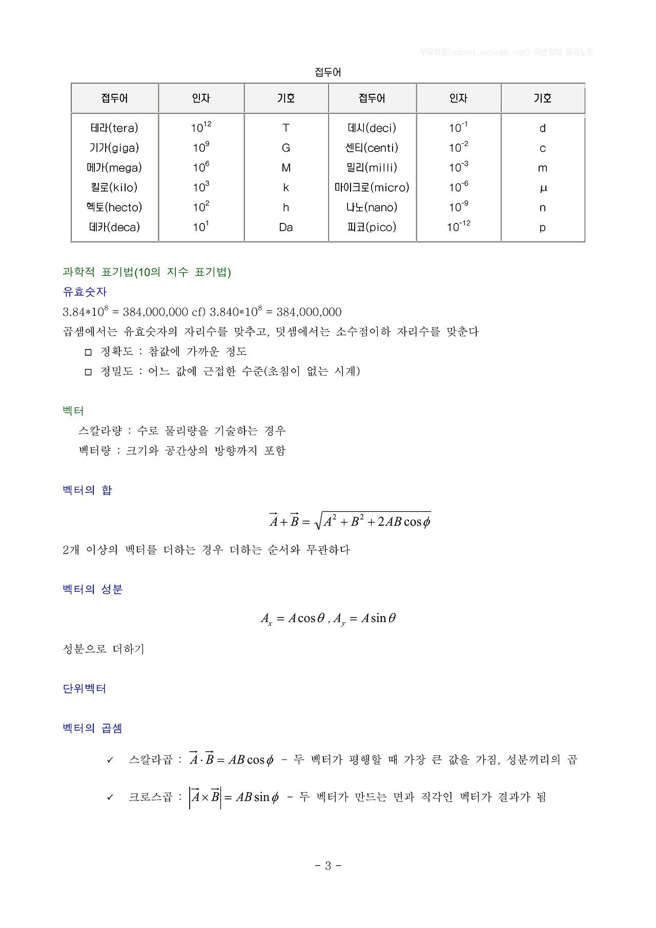 일반 물리학 단위 물리량 벡터 유효숫자 벡터의 합 벡터의 성분 벡터의 곱