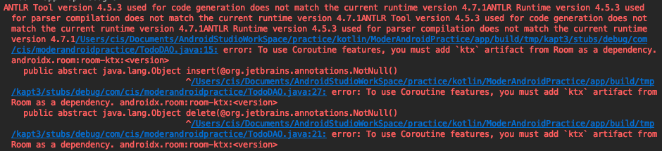 [android - kotlin] To use Coroutine features, you must add `ktx` artifact from Room as a ...