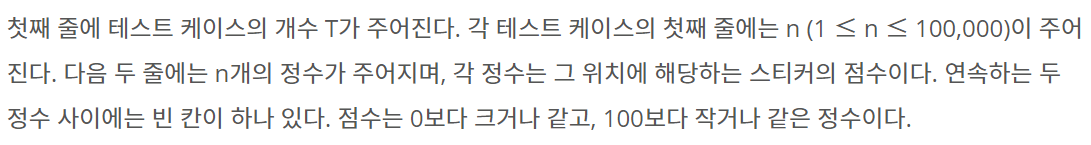 [백준(BOJ)] 9465번 : 스티커 - C++[CPP]