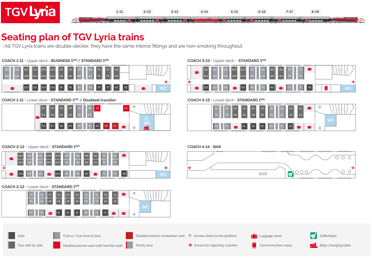 [쫑픽]고속열차 TGV Lyria 좌석 배치도 (seat map)