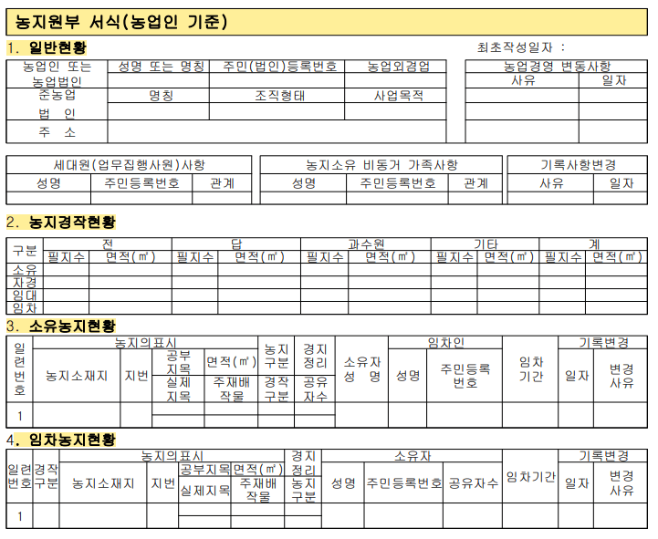 농지원부농지대장 만드는 법 발급방법