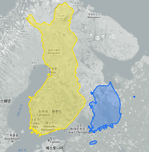 핀란드 Vs 한국 비교땅 면적 지도 위치 인구수 여행 치안 물가