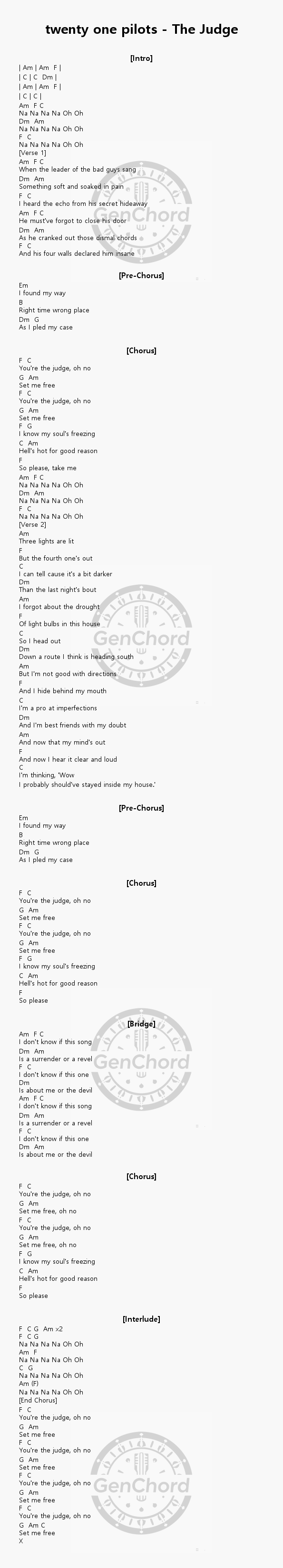 Portable Universe, :: Twenty one pilots - The Judge 기타 코드 피아노 악보 가사
