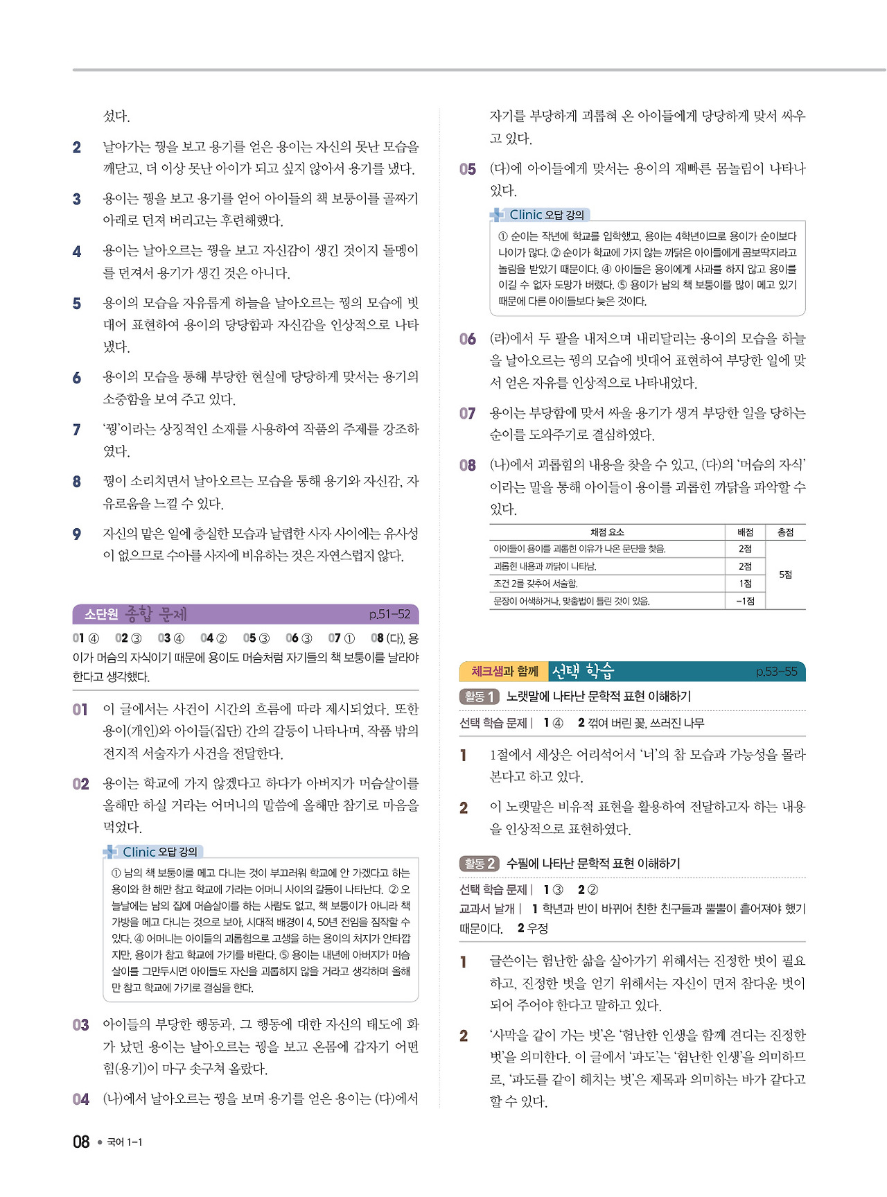 2025 체크체크 중학 국어 교과서편 천재 노미숙 1 1 22개정 답지 해설 Pdf 사진답지
