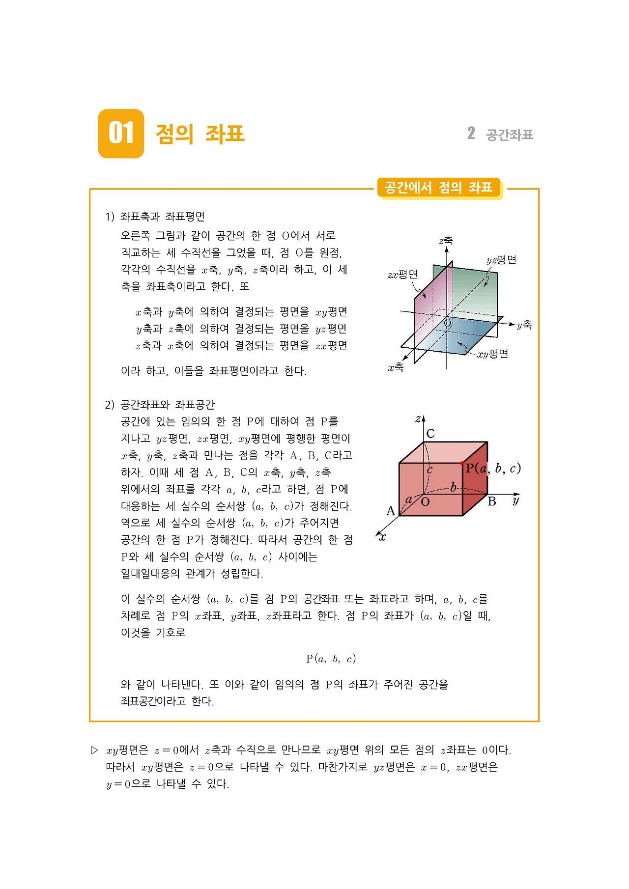 수학 개념 정리공식 공간에서 점의 좌표 좌표공간에서 두 점 사이의 거리