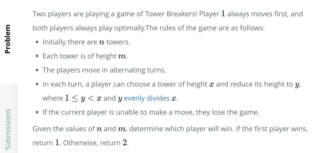 [hackerrank] Tower Breakers (python)