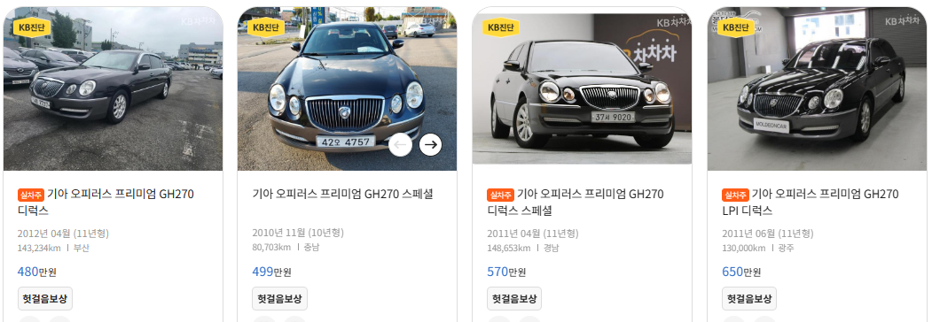 기아자동차 오피러스 중고차 가격표 및 시세표 2023년 9월 기준