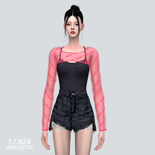[Sims4 CC] 11 See-Through Mesh Crop Top LV_11 시스루 메쉬 크롭탑 LV_여자 의상