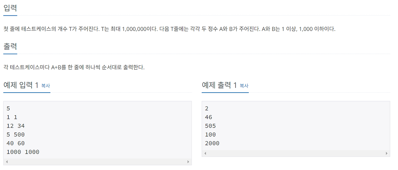 [15552번] 빠른 A+B - sys.stdin.readline(), 리스트 반복문