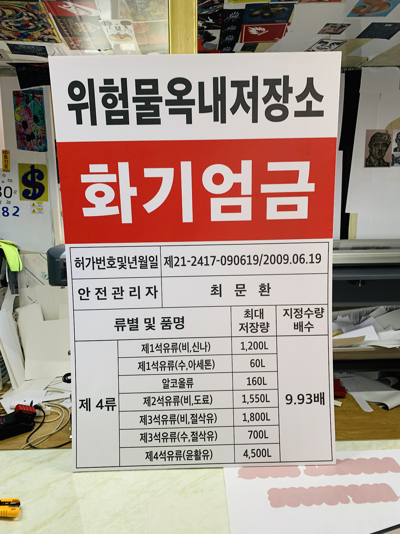 위험물옥내저장소 600x900mm 화기엄금 물기엄금 표지판 주유소 주유취급소 지하탱크 저장시설
