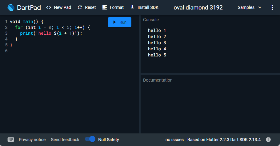 Flutter (플러터) 개발 연습용 다트패드(dartpad)