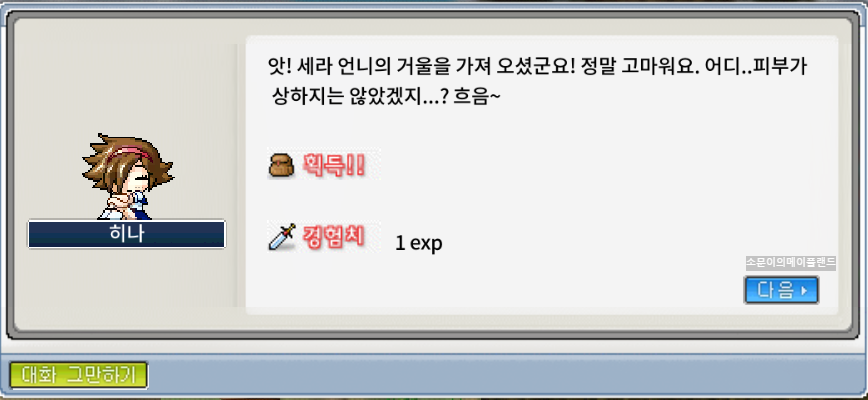 메이플 아일랜드 세라에게 거울 빌려오기