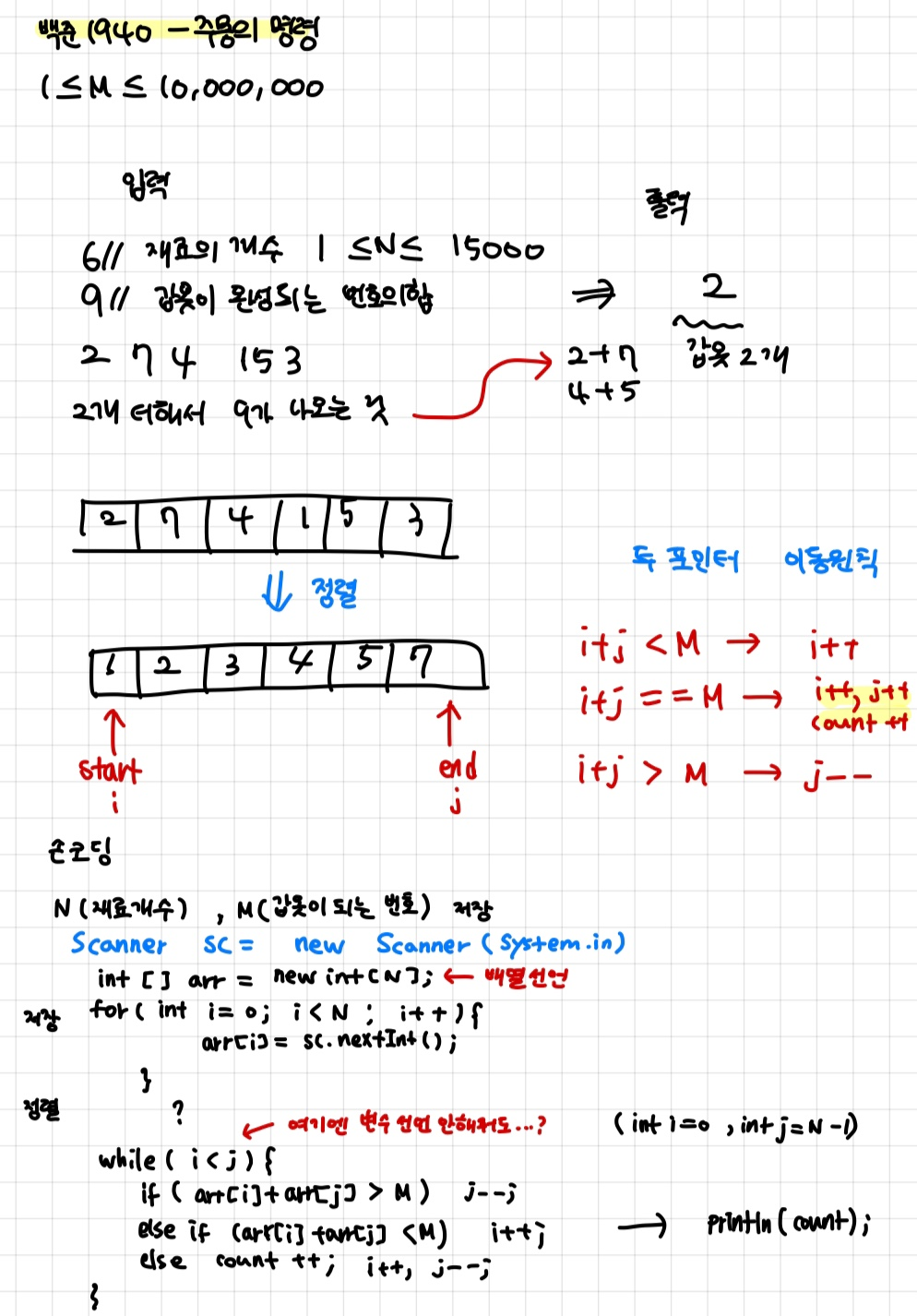 [백준/BOJ] Silver4 - 1940번 주몽 (JAVA)