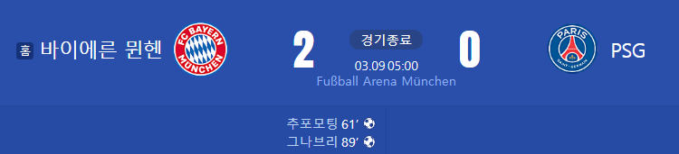 바이에른뮌헨 파리생제르맹(PSG) 2차전 평점!
