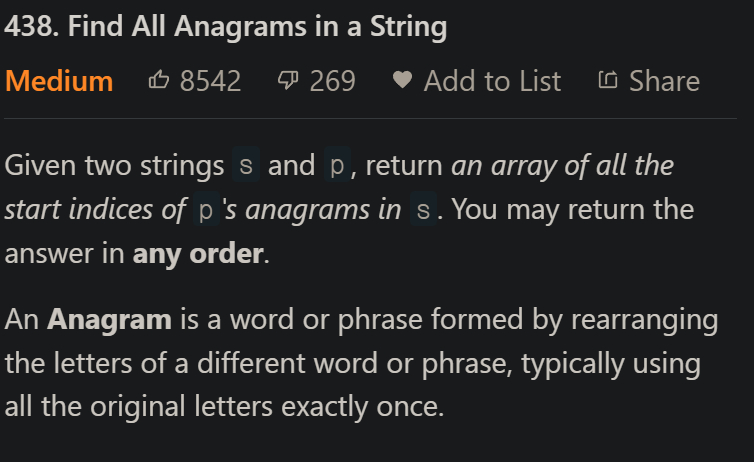 438. Find All Anagrams in a String (Java, Sliding Window, Leetcode)