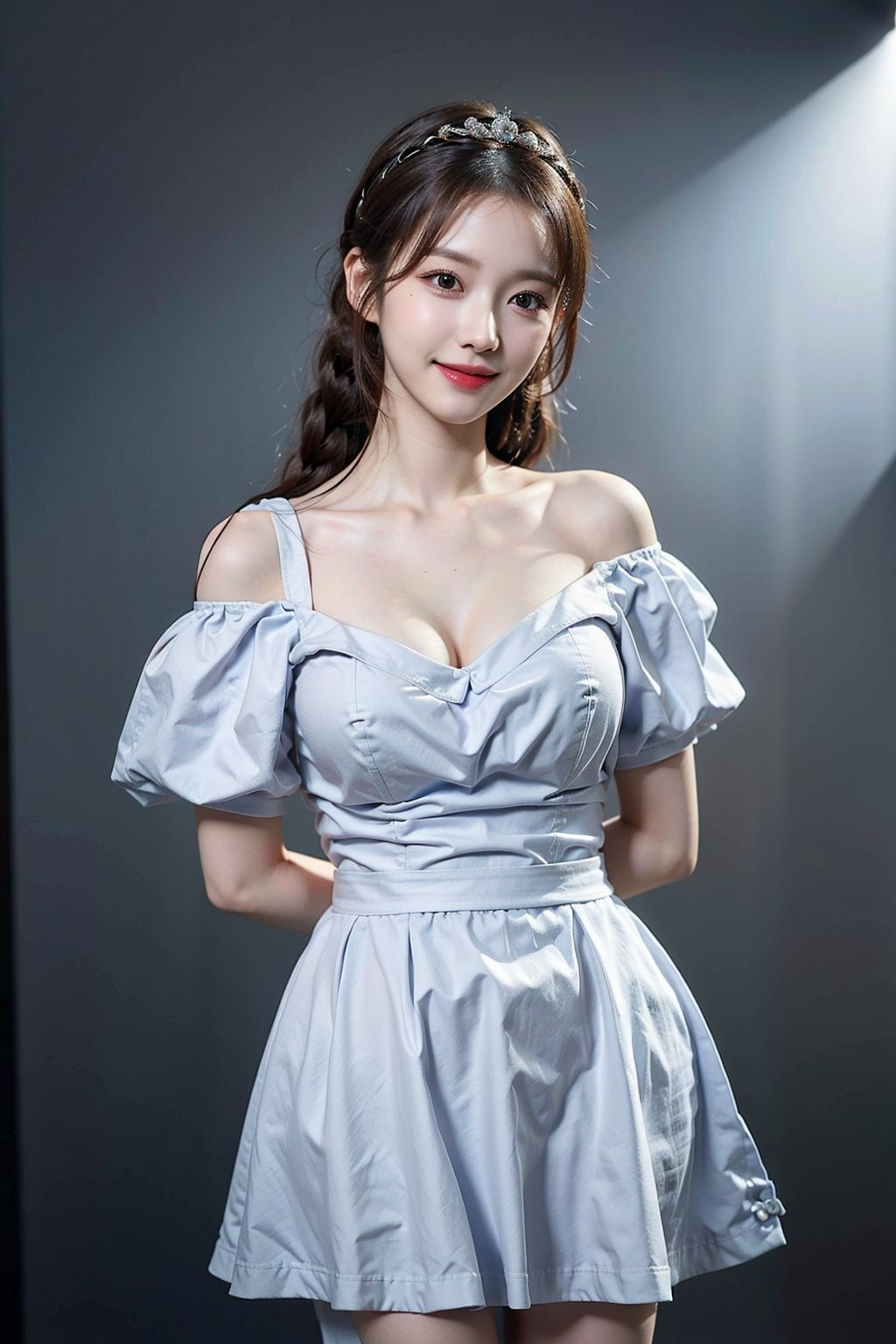 Ai티아라 왕관쓴 공주 컨셉 오프숄더 드레스 입은 여자 그리기 만들기