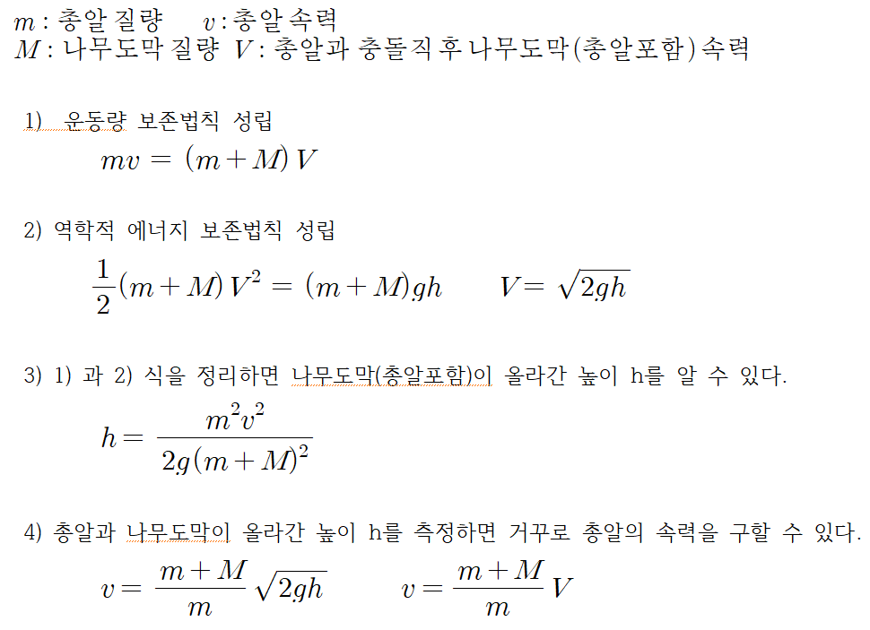 총알 속도 측정 실험탄동진자 운동량보존법칙 에너지보존법칙