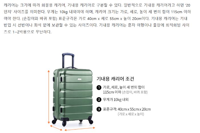 비행기 캐리어 크기기내용 사이즈