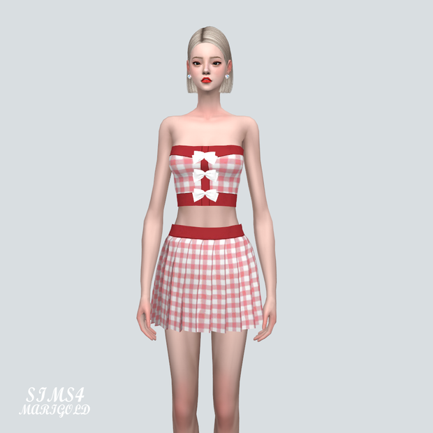 [Sims4 CC] Bow Tube Top With Pleats Skirt Two-Piece V2_보우 튜브탑과 플리츠 스커트 ...