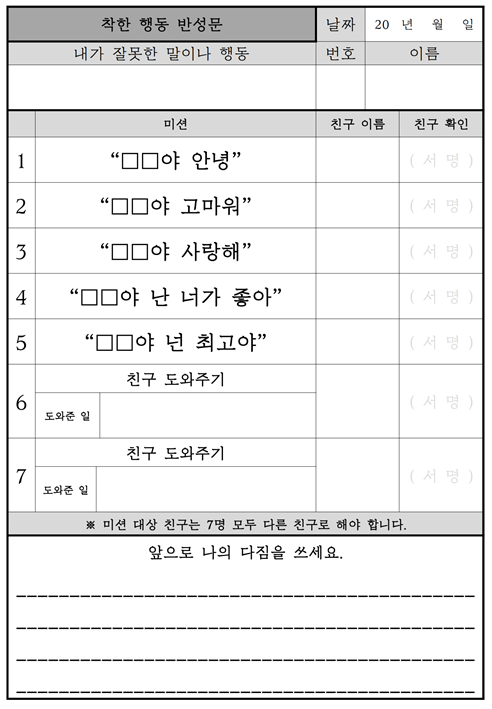 반성문이 오히려 아이들에게 반감만 산다면 착한 행동 반성문
