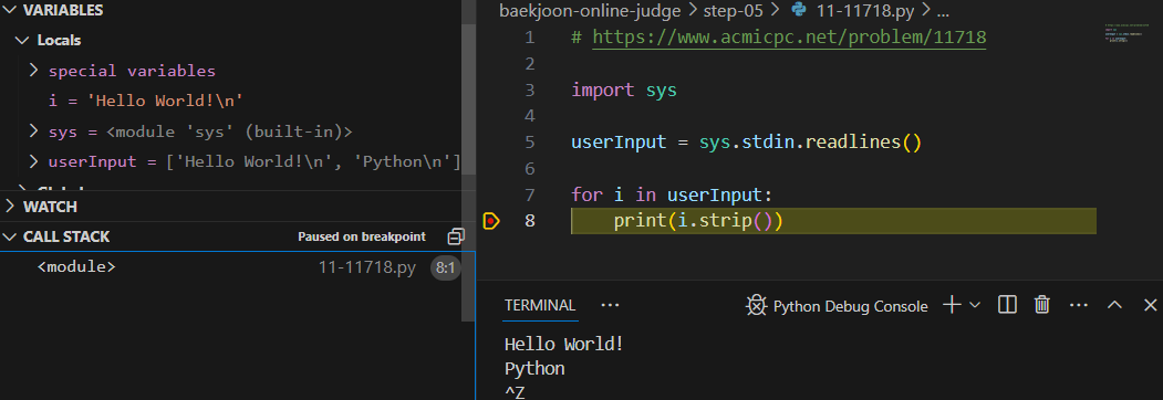 [Python] 백준 11718번: EOFError가 발생하지 않는다고?