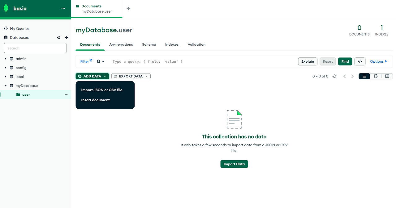 [MongoDB] mongoDB compass사용법