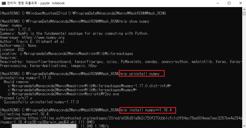 numpy 버전 문제 (in a future version of numpy, it will be understood as (type, (1,)) / '(1,)type'.)