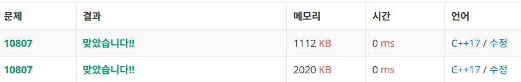 [BOJ] 백준 10807. 개수 세기