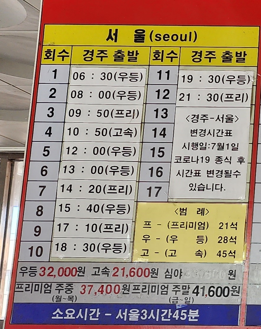 경주고속버스터미널 시간표