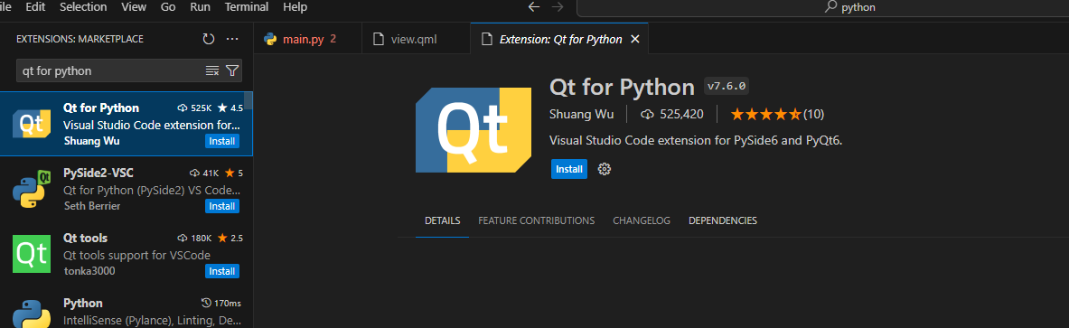 Python VSCode setting - Qml extension 설치