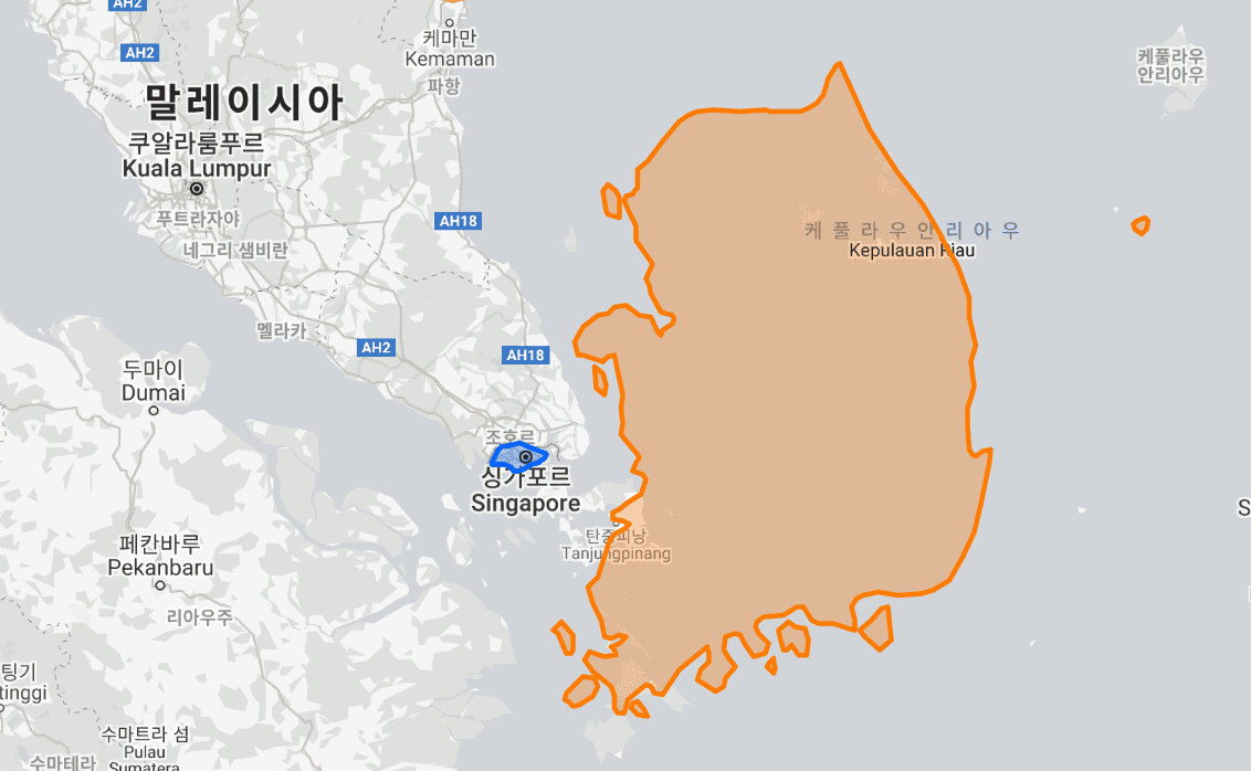 싱가포르 Vs 한국 간략 비교 땅 면적 인구 지도 등