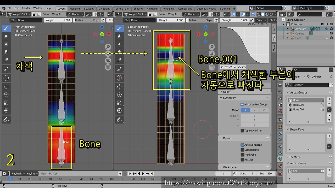 (블렌더 blender 3.0) weight paint(5) 웨이트 페인트, Auto Normalize, 채색 자동 정규화 ...