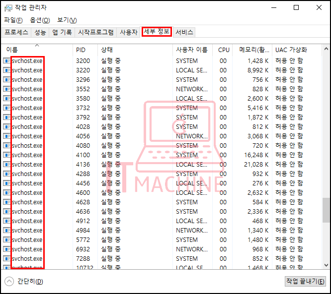 'svchost.exe' CPU 점유율 괴물! 정리하자!