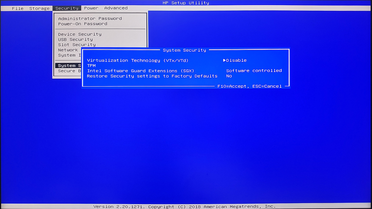 HP 데스크탑 가상 컴퓨팅 VTx/VTd 활성화 하기