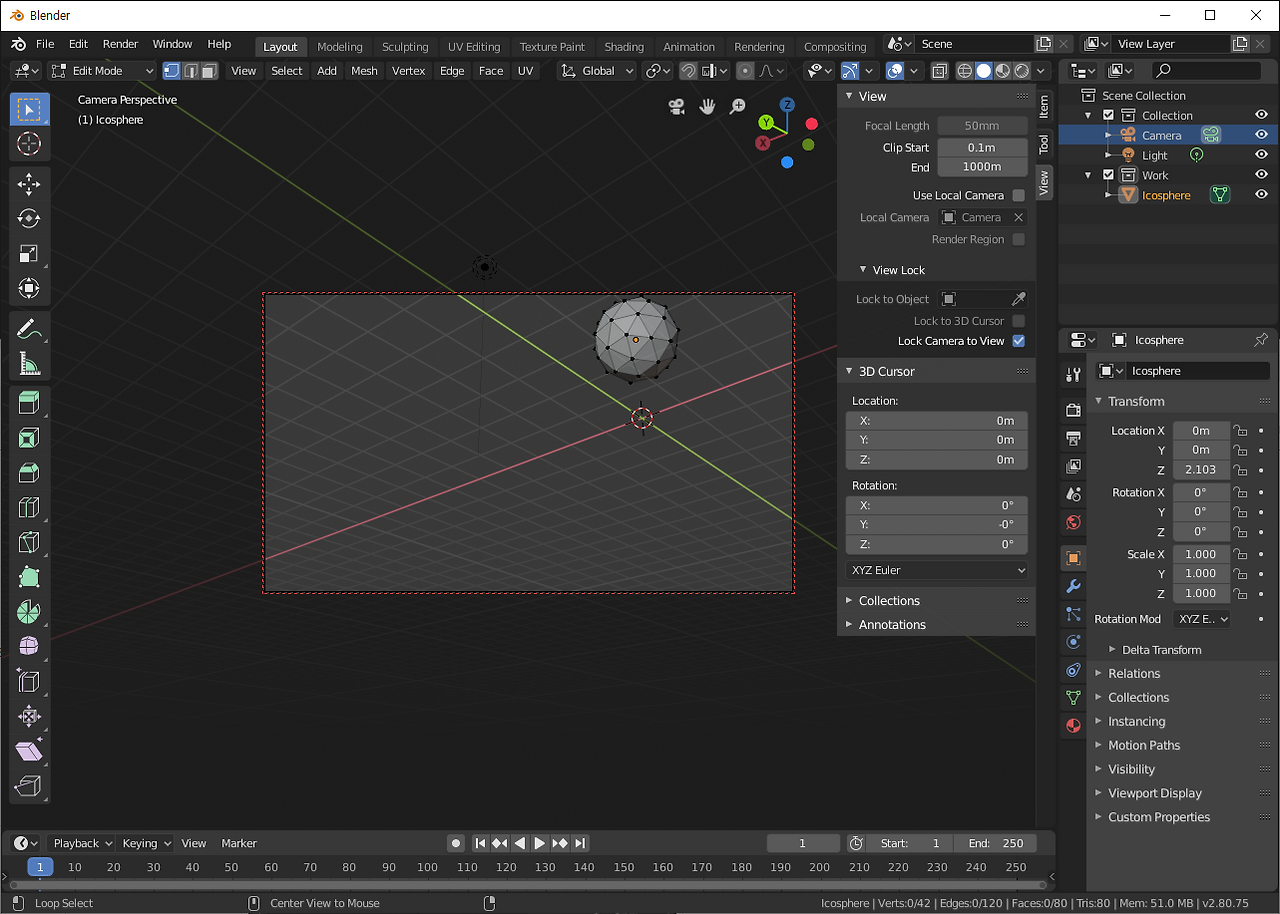Blender Study - 버텍스, 엣지, 페이스, 카메라 단축키 + Smooth 와 Randomize 기능