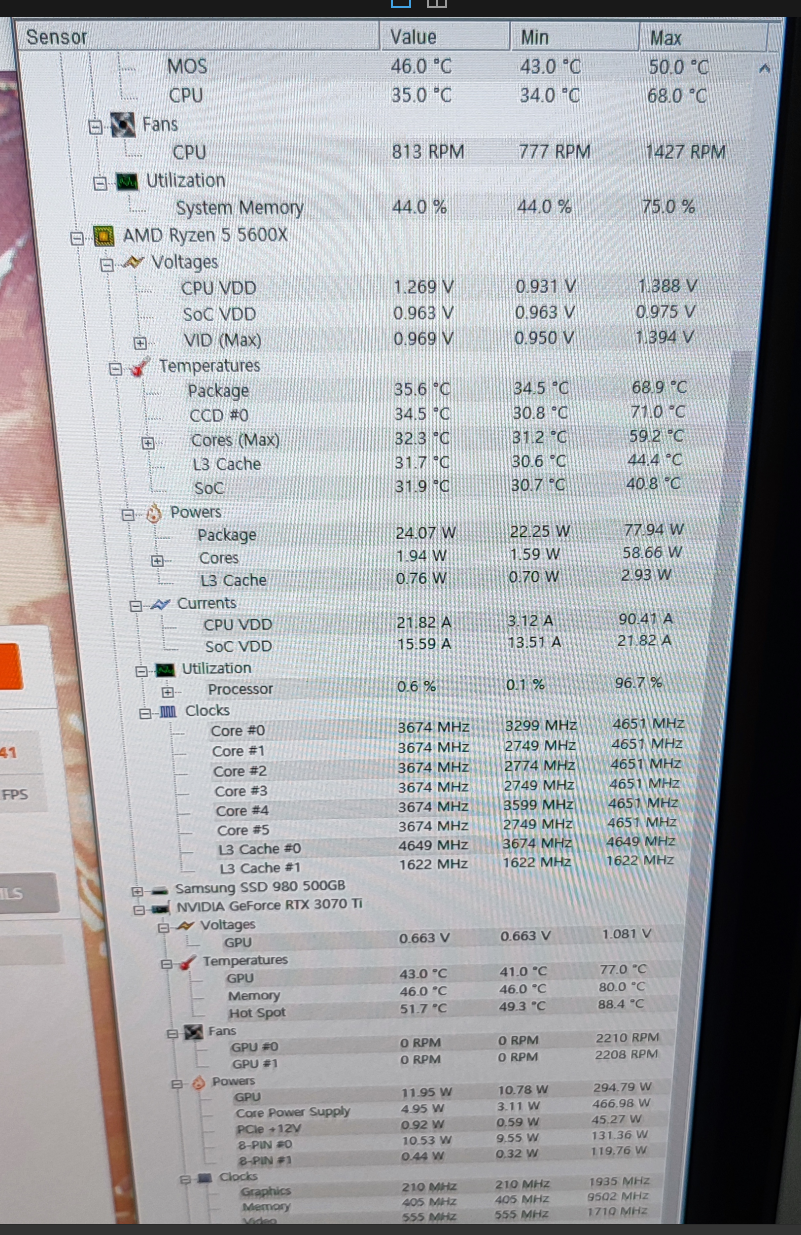 AMD 5600X + RTX 3070Ti 전력 사용량