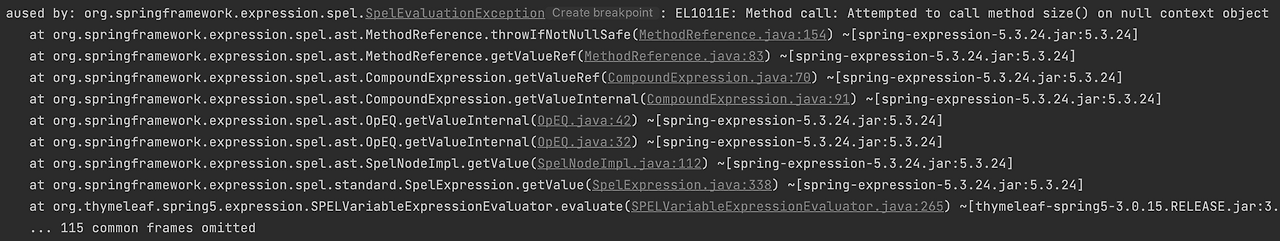 타임리프 Attempted to call method size() on null context object :: Jinnie devlog