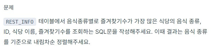 프로그래머스 Mysql 즐겨찾기가 가장 많은 식당 정보 출력하기