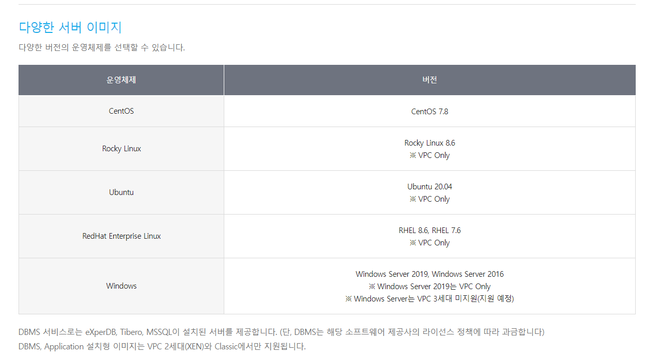 ncp classic 환경에서는 centos밖에 사용할 수 없다