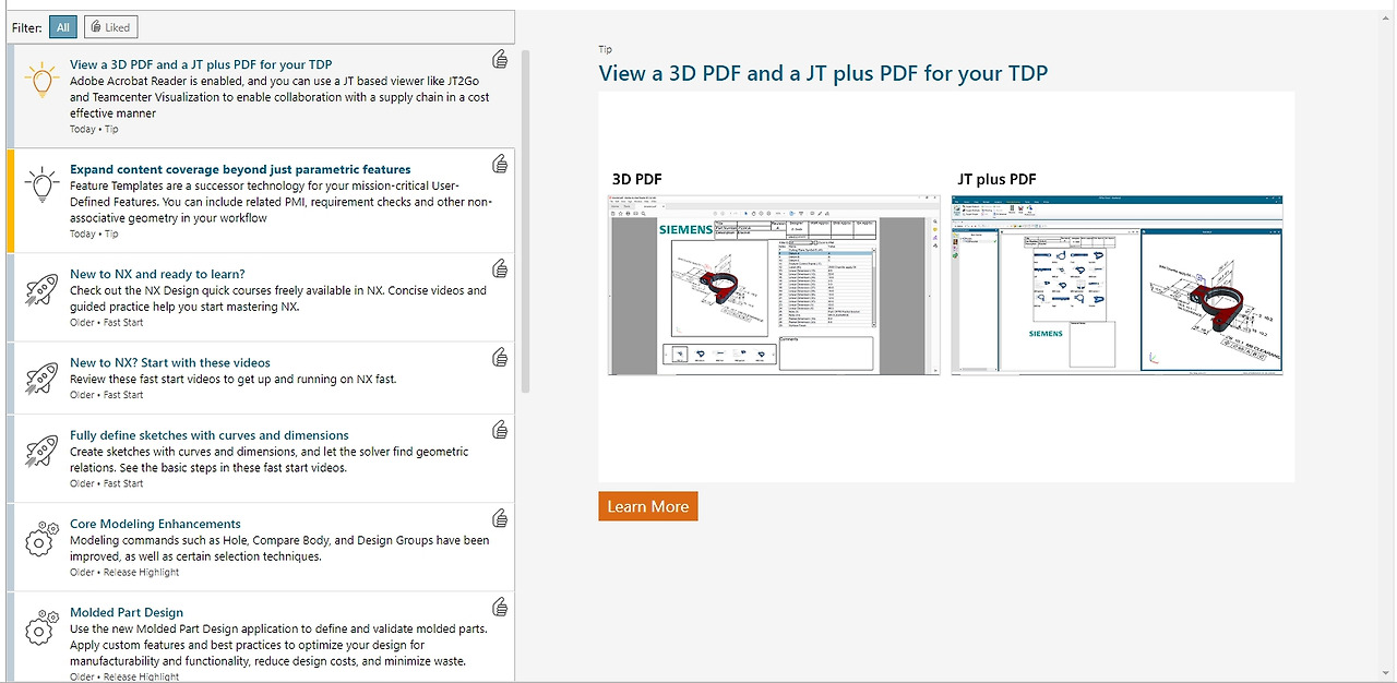 Siemens UG NX 3D PDF 내보내기 저장 및 치수측정
