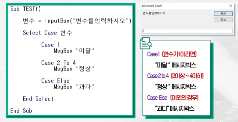 엑셀 VBA 매크로 배우기, Select ~ Case ~ End Select, Do ~ Loop