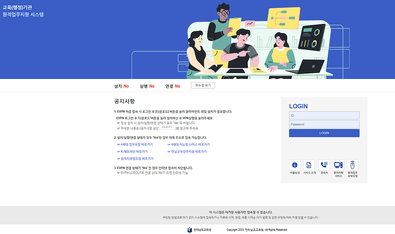 전라남도교육청 교육(행정)기관 원격업무지원시스템 (https://evpn.jne.go.kr)