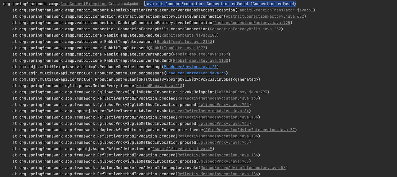 [Java/오류노트] Solved - org.springframework.amqp.AmqpConnectException: java.net.ConnectException ...