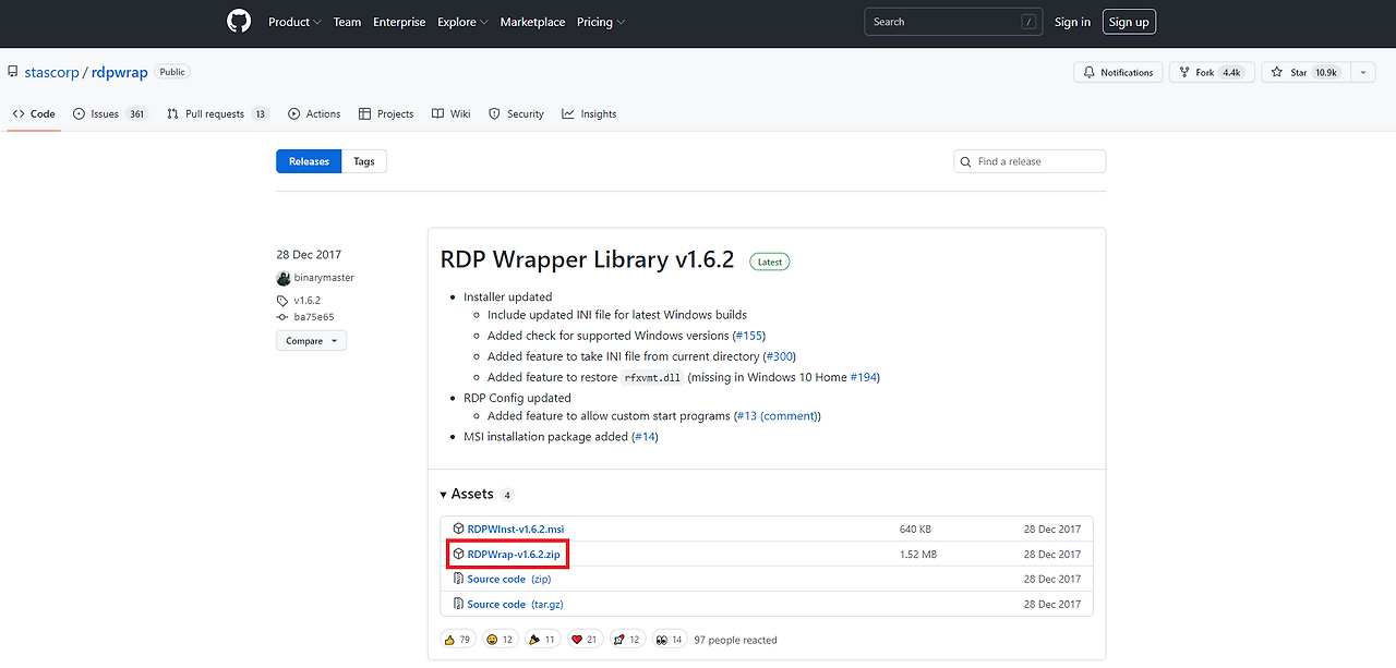윈도우10 원격데스크톱 다중 접속 설정, RDPWrap 1.6.2