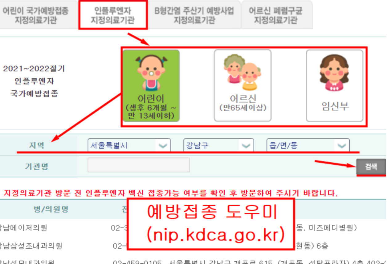 독감 예방주사 무료대상자 병원 찾기 해프릭스