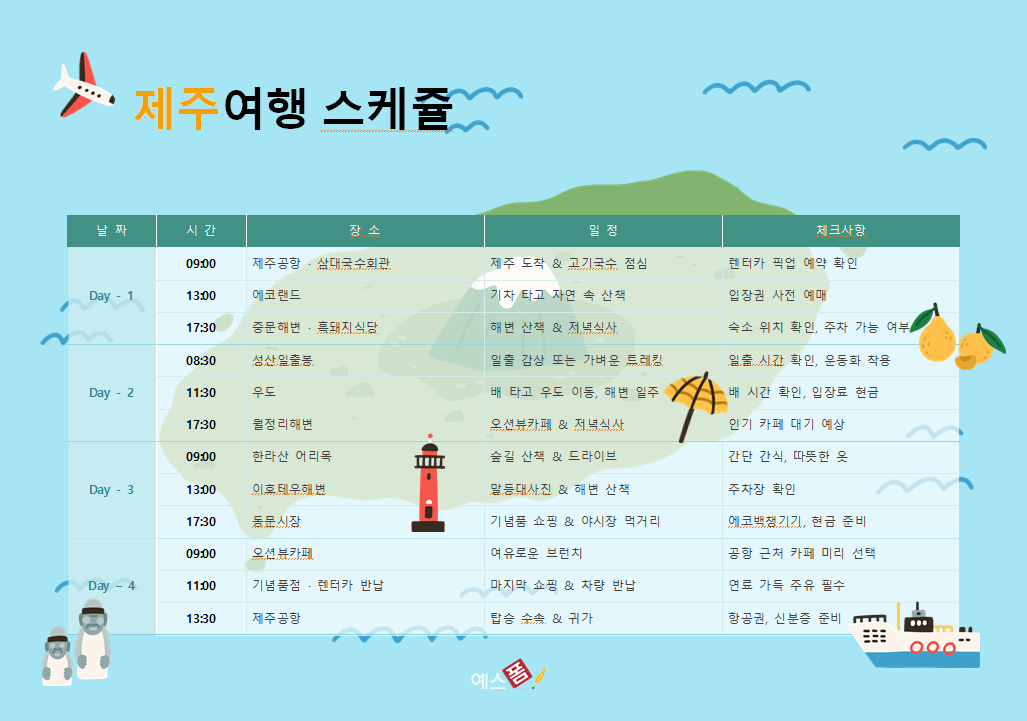 여행 계획표 양식 모음집 엑셀·한글·ppt 국내부터 해외까지 J들 취향 저격 일정표 Ft 작성 방법