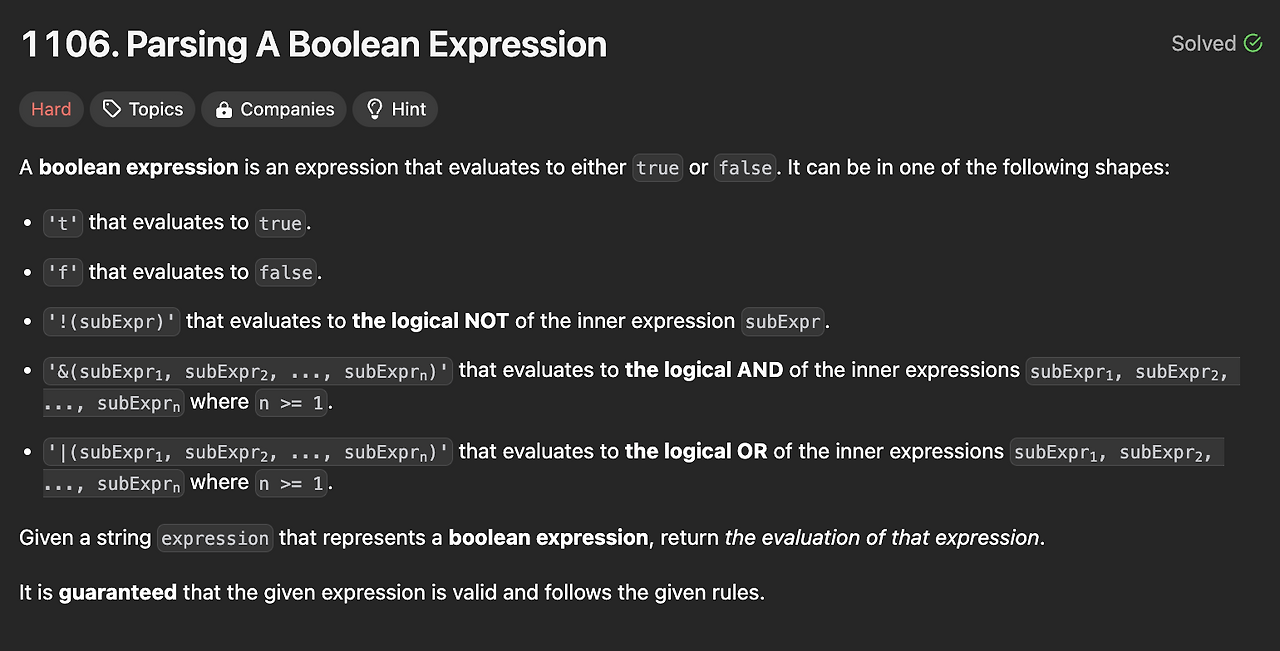 1106. Parsing A Boolean Expression